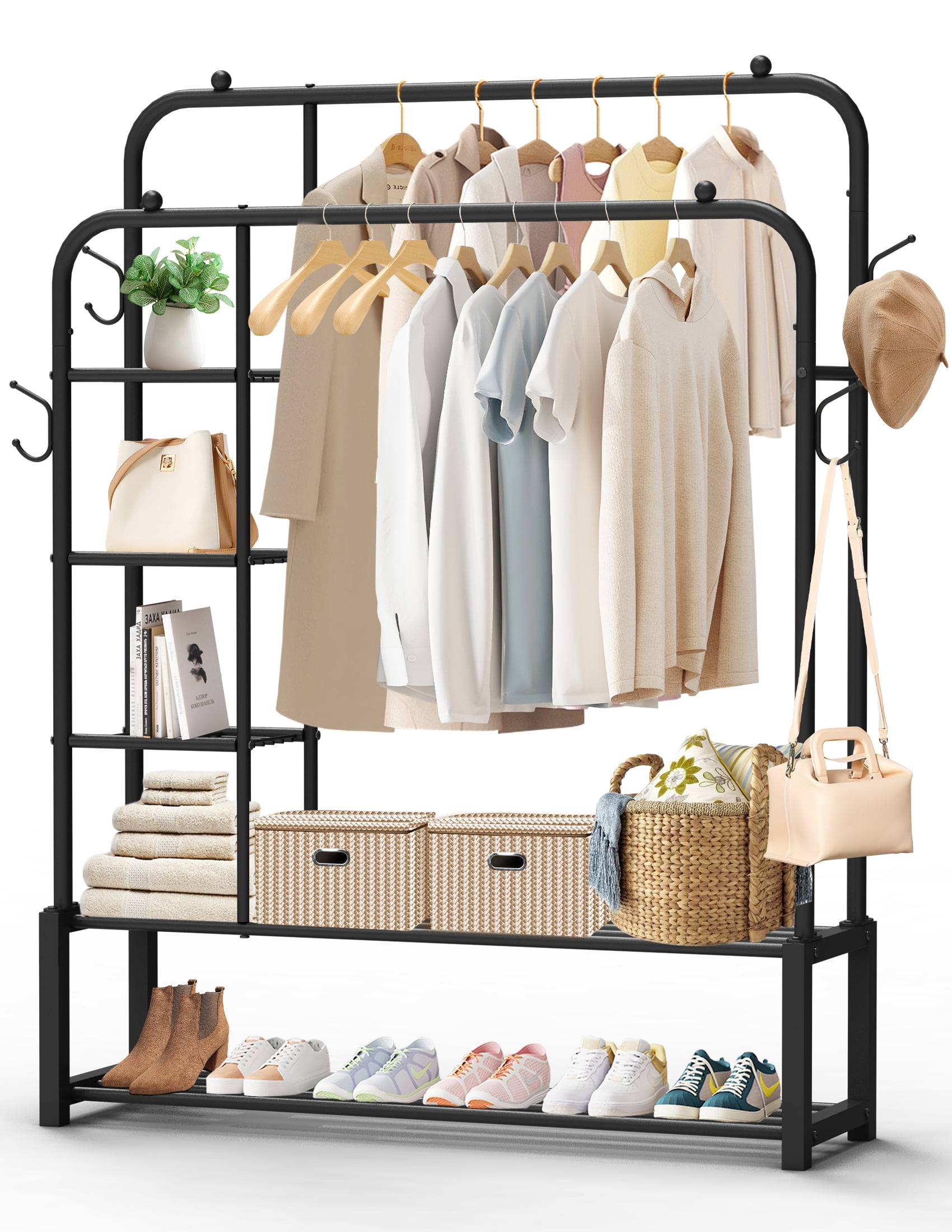 Nefoso Versatile Metal Garment Rack with Dual Standing & Portable ...