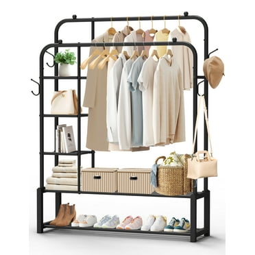 Ktaxon 2-Tier Rolling Garment Rack, Adjustable Shelves, Double Hanging ...