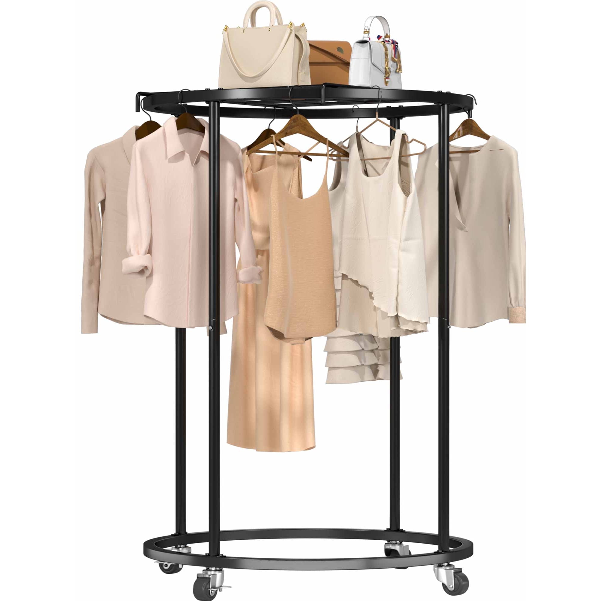 Nefoso Clothing Garment Rack,Round Clothes Rack with 4 Universal Wheels ...