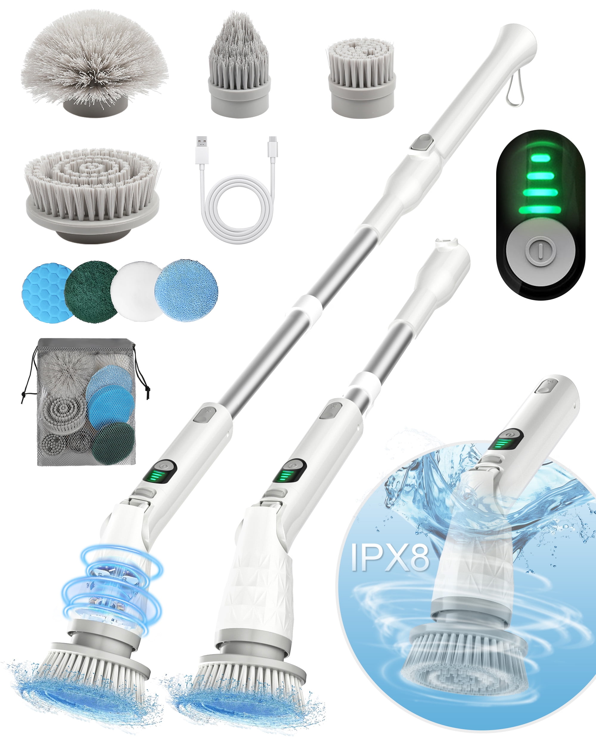Nefoso Electric Spin Scrubber, Waterproof Cordless Cleaner, 8 ...