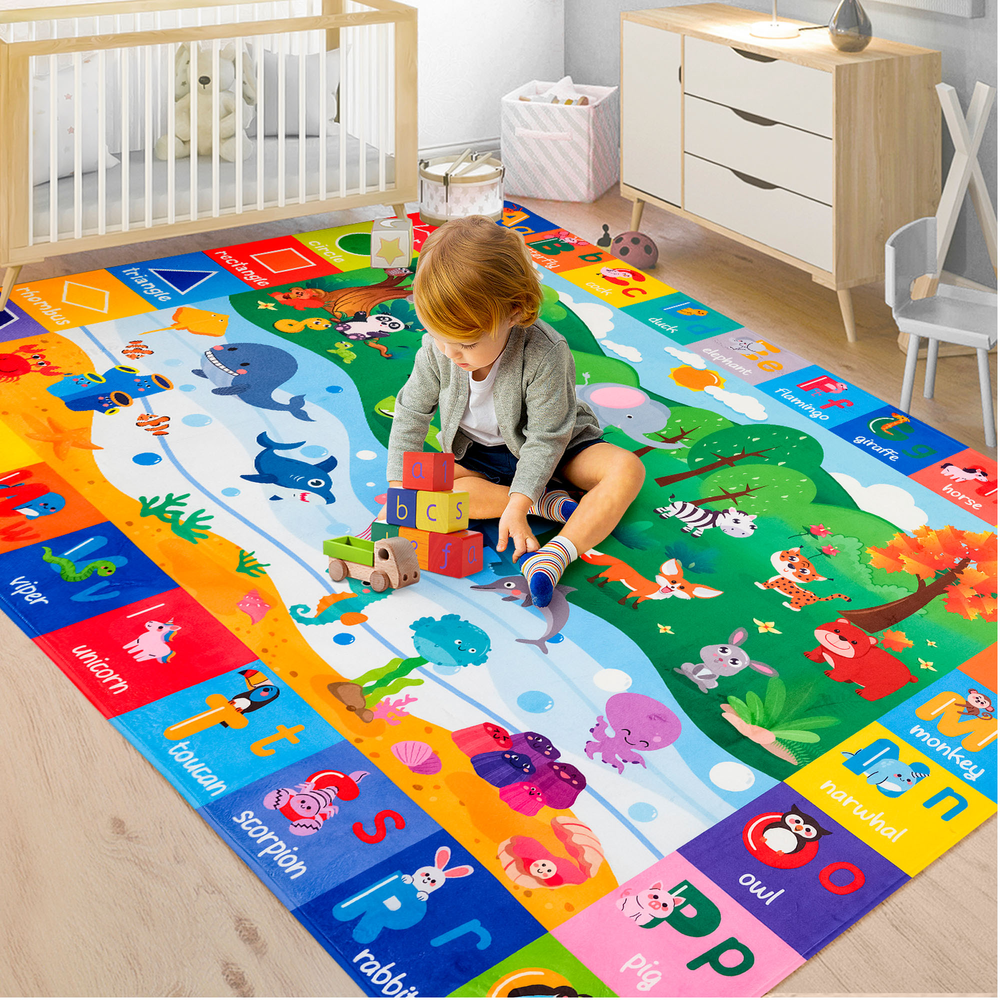 Mybecca Kids Rug Alphabet Puzzle with Numbers & Letters Large Area Rug ...