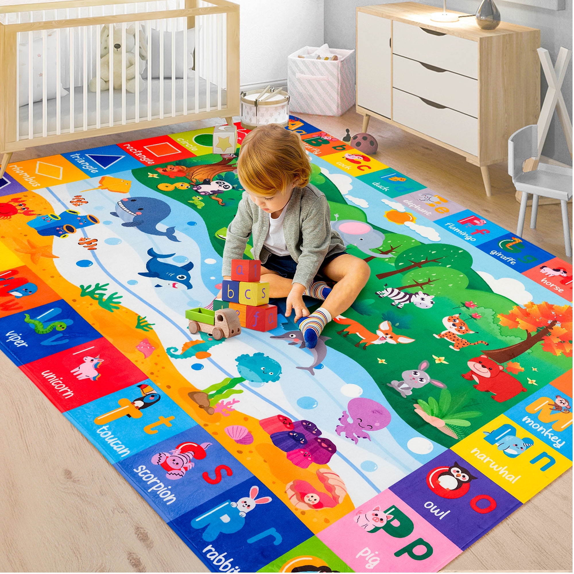 Nefoso Kids Play Rug, Alphabet Educational Playmat, 4'x6' Area Rug for ...