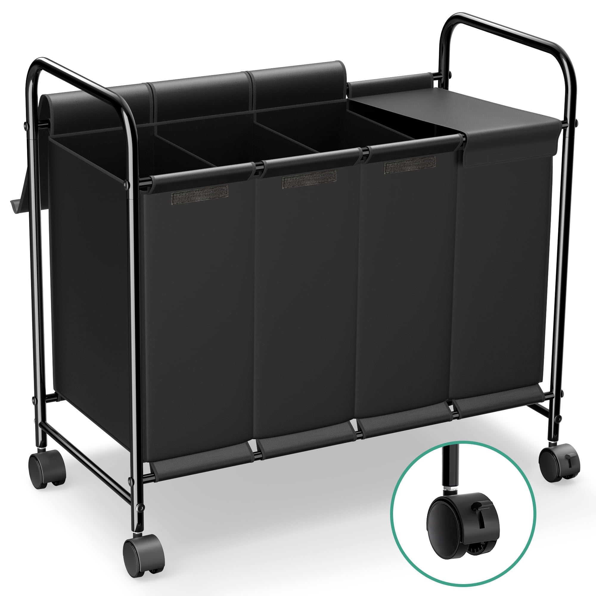 Nefoso 4 Section Laundry Basket, 200L Large Capacity, Sorter Cart with ...