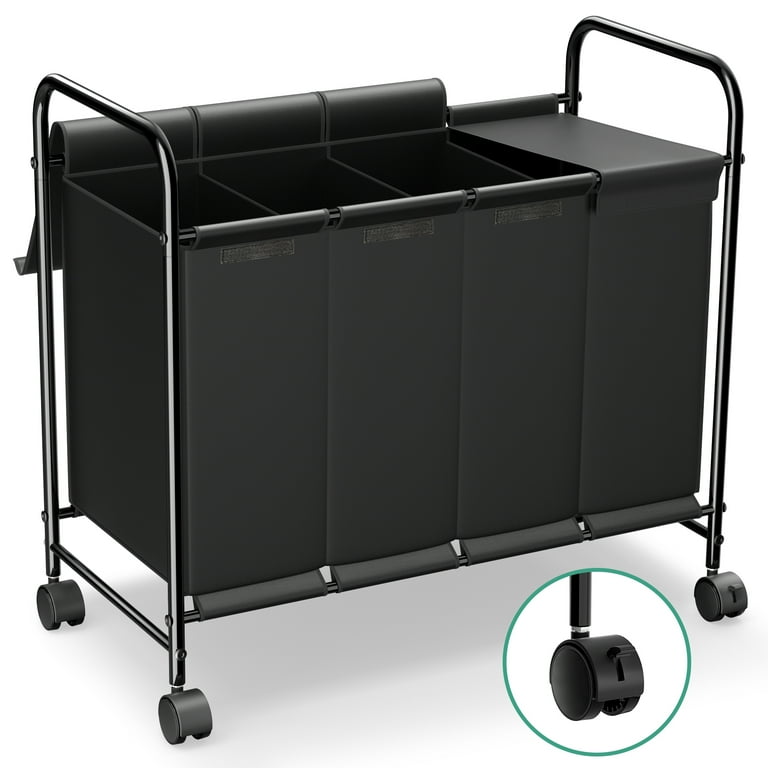 Nefoso Laundry Hamper Sorter 4 Separate Bags Laundry Basket with 4 Wheels for Laundry Bedroom Bathroom Clothes Storage Black
