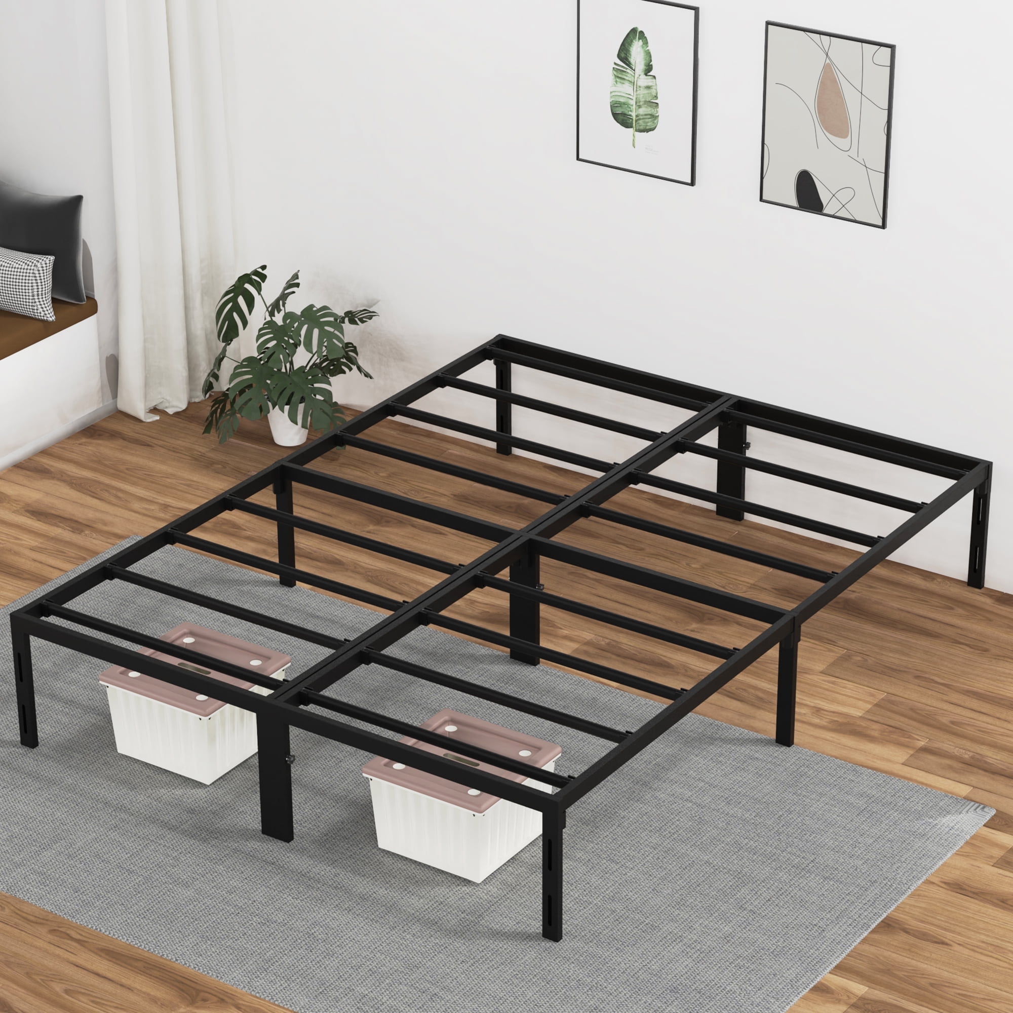 Nefoso Queen Size Bed Frame 14 inch Tall Heavy Duty Metal No Box Spring Needed Black Walmart