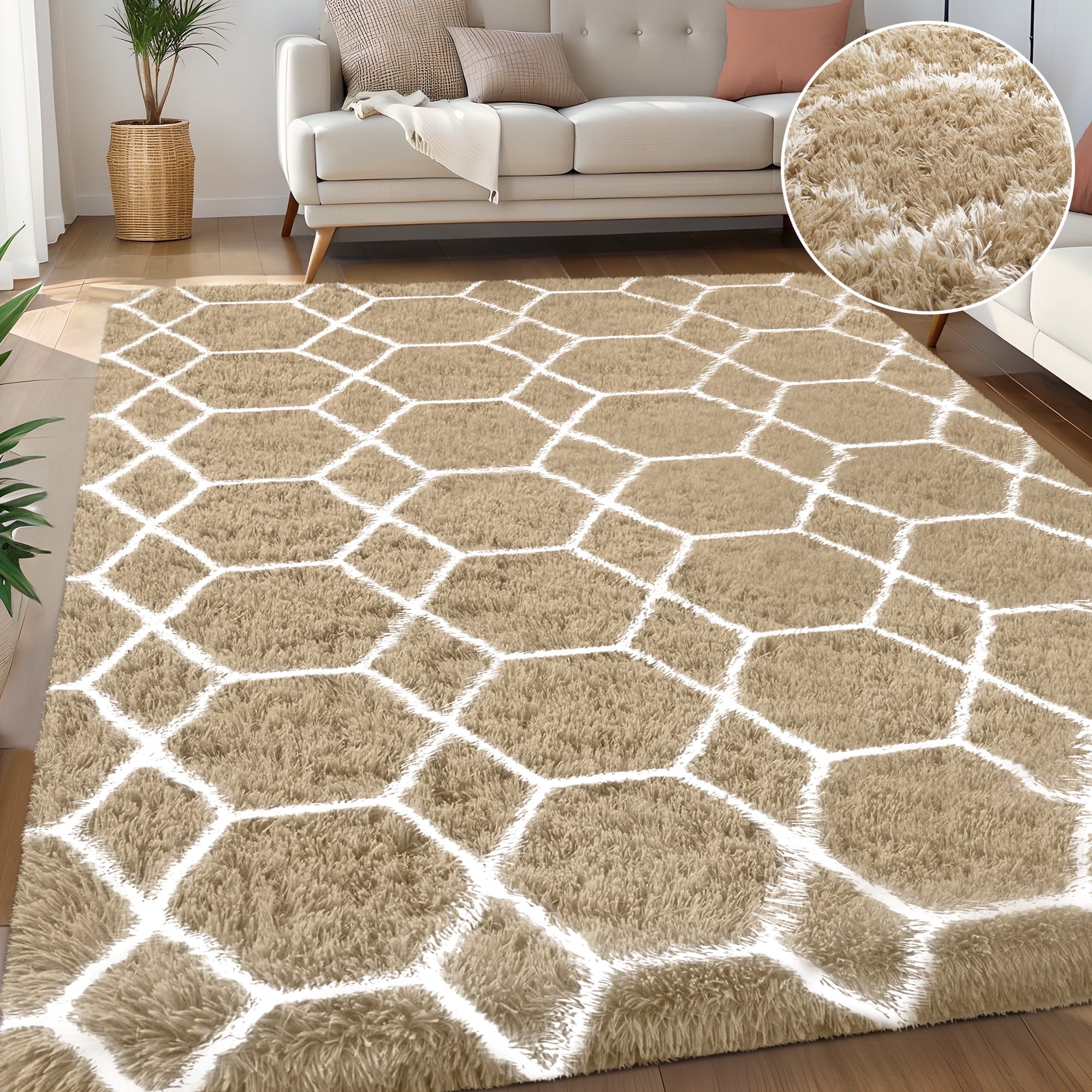 Nefoso Shag Geometric Area Rug, 8ft x 10ft Soft Fluffy Area Rugs for ...