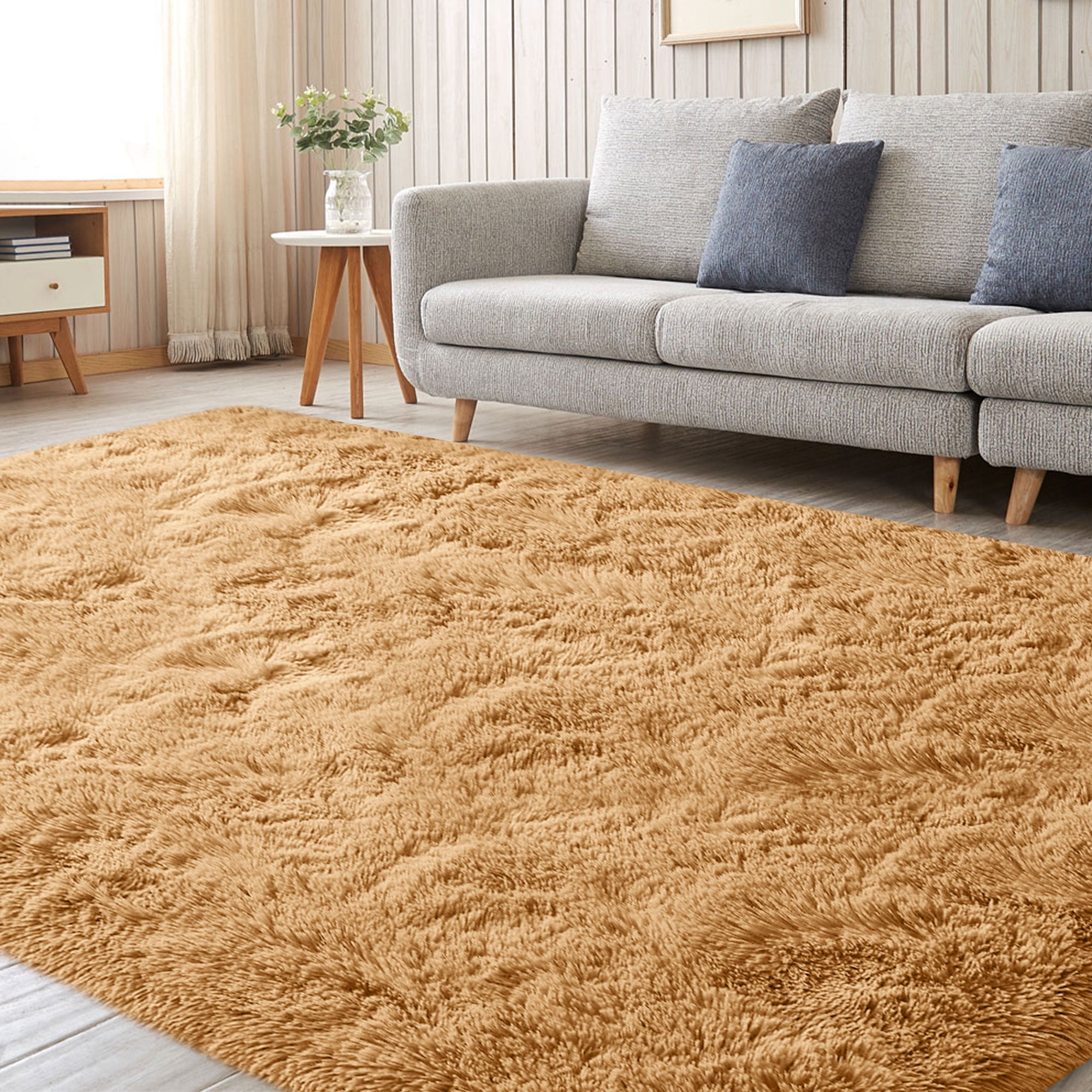 Nefoso Shaggy Rug, Light Brown/Camel, 9'x12', Soft & Thick, for Living ...