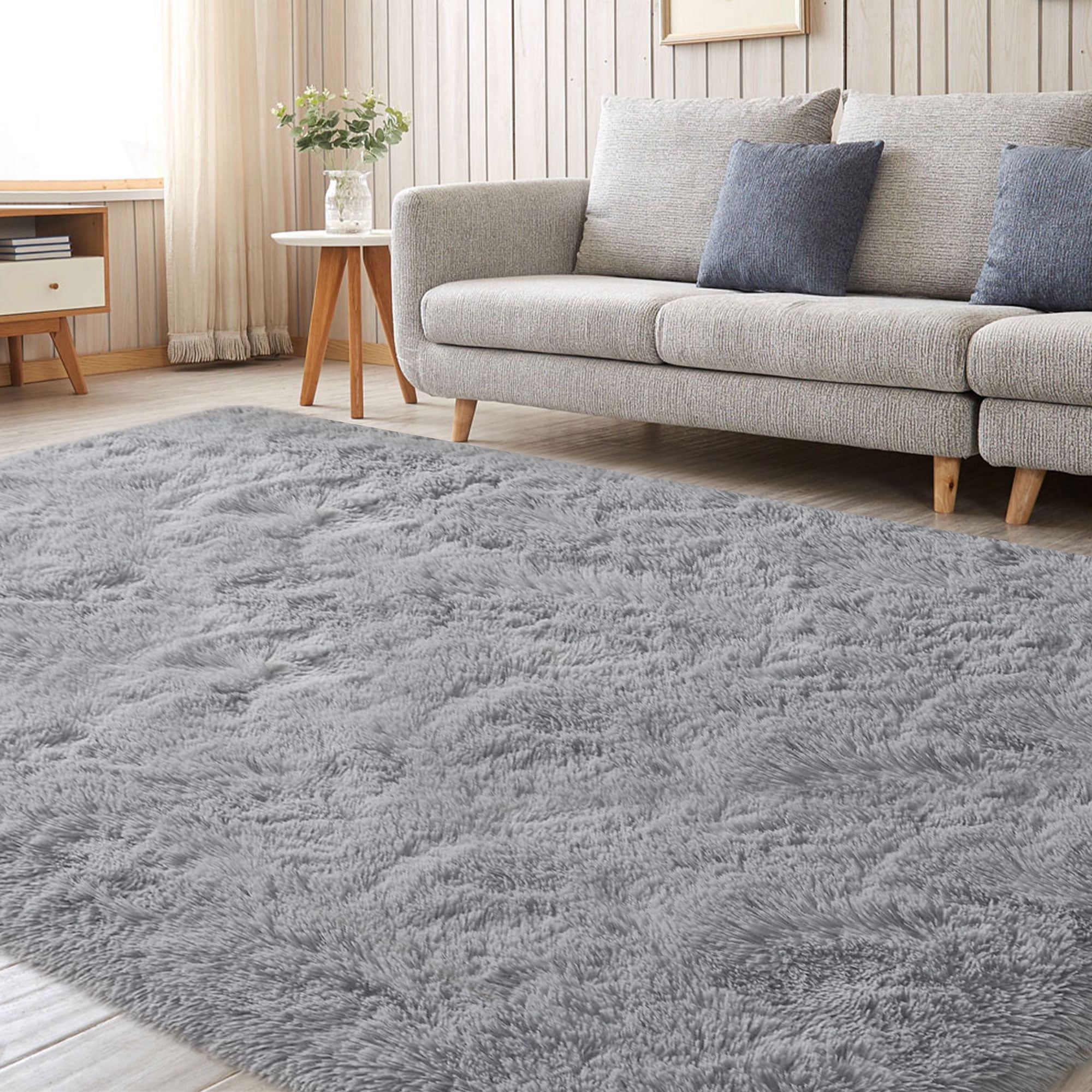 Nefoso Shag Light Gray Area Rug, 9' x 12' Soft Fluffy Area Rugs for ...