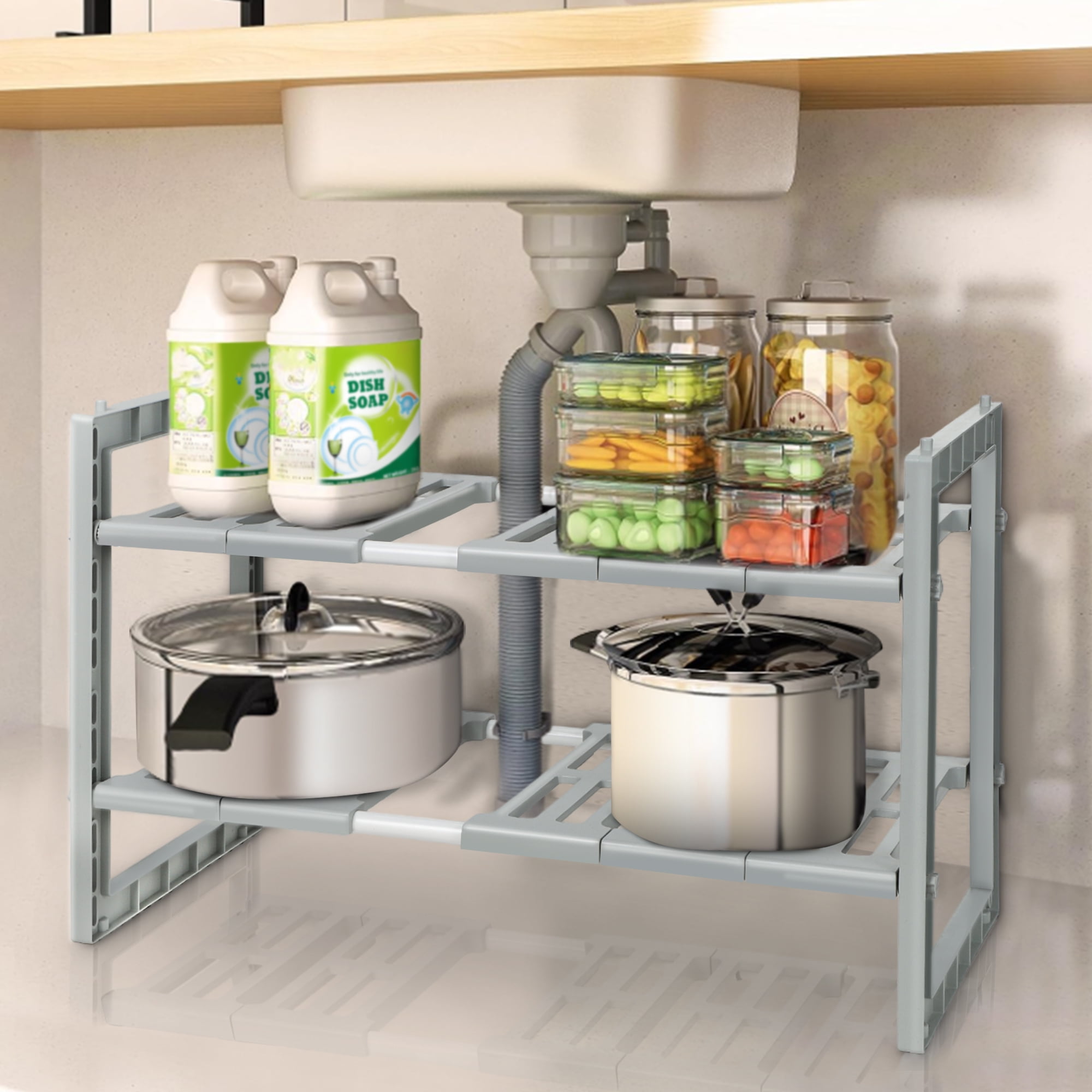 Nefoso Under Sink Organizer, 2-Tier Adjustable Kitchen Storage Rack ...