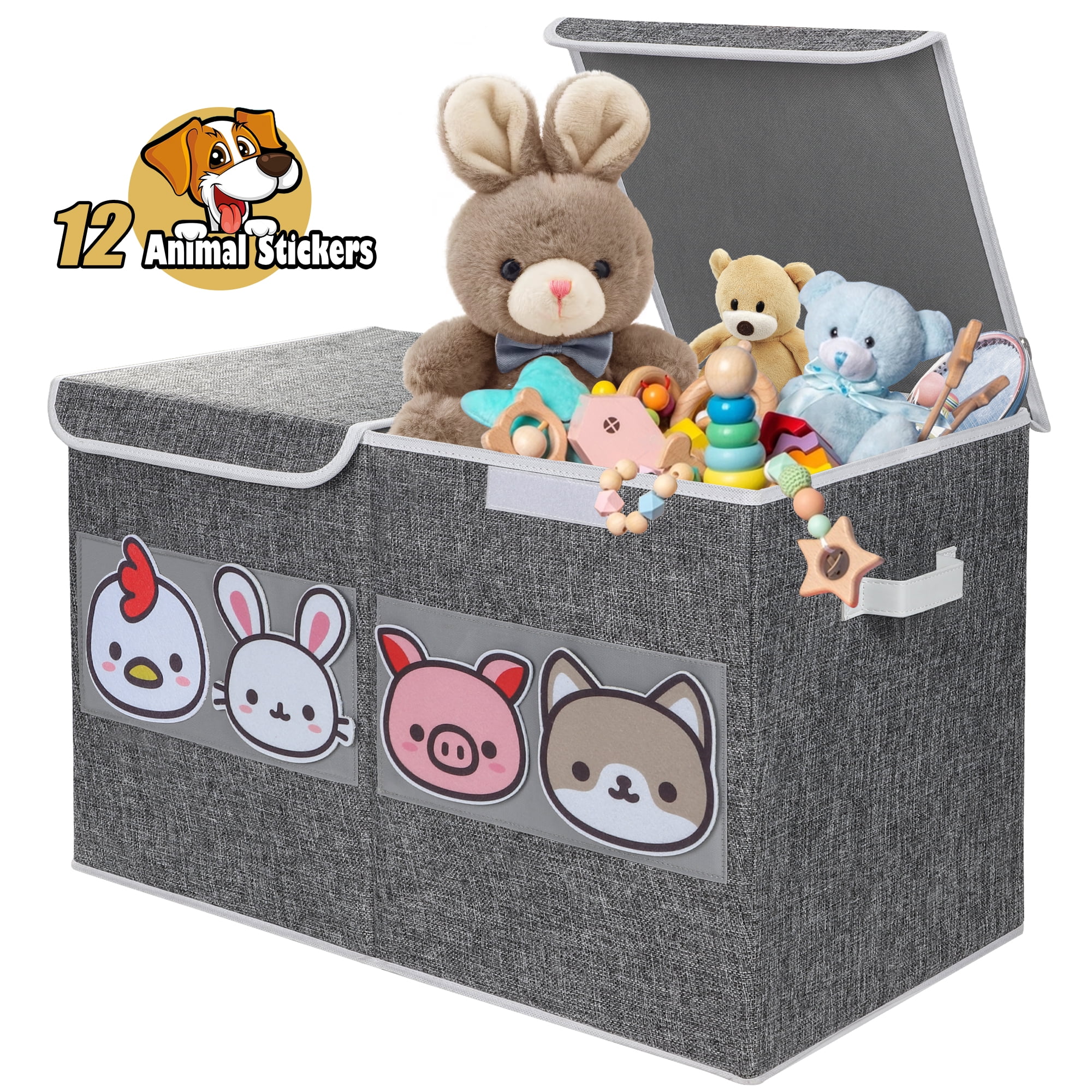 Free Shipping! Nefoso Toy Box, 80L Large Toy Box with Animal Stickers ...