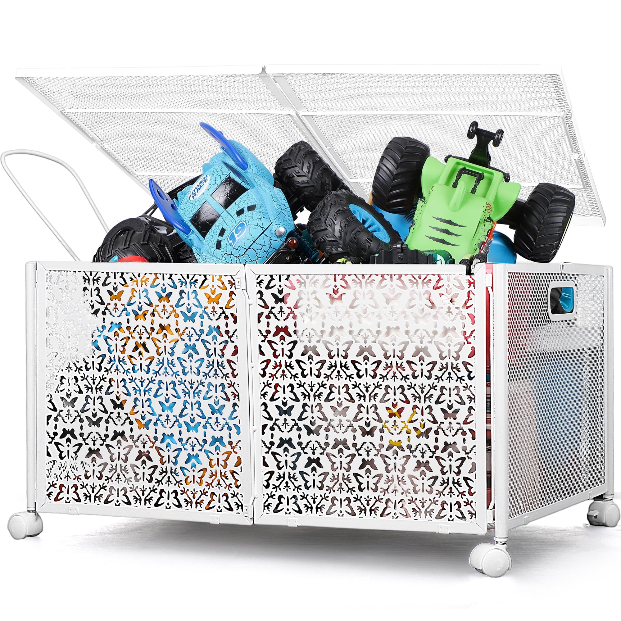 Nefoso Toy Box Storage, Foldable Metal Kids Toy Chest with Wheels for ...