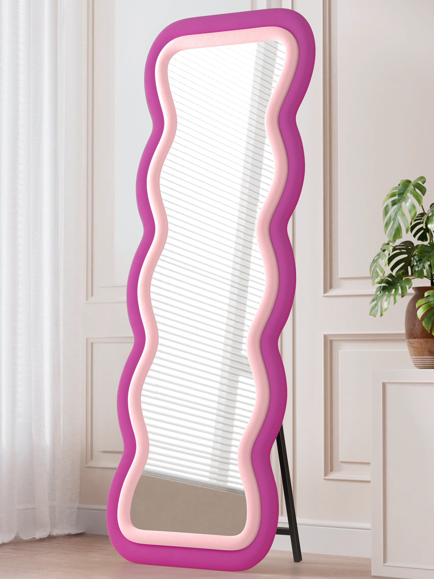 Nefoso Wavy Full Length Mirror, Freestanding Floor Mirror with Stand ...