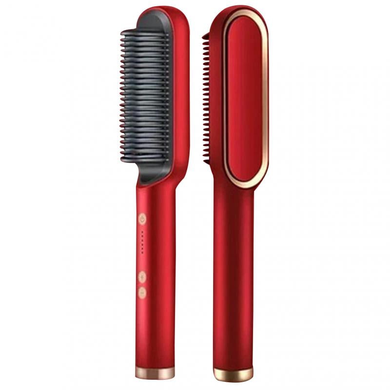 Negative Ion Hair Straightener Brush Curling Comb 2 In 1 Heating Hair ...
