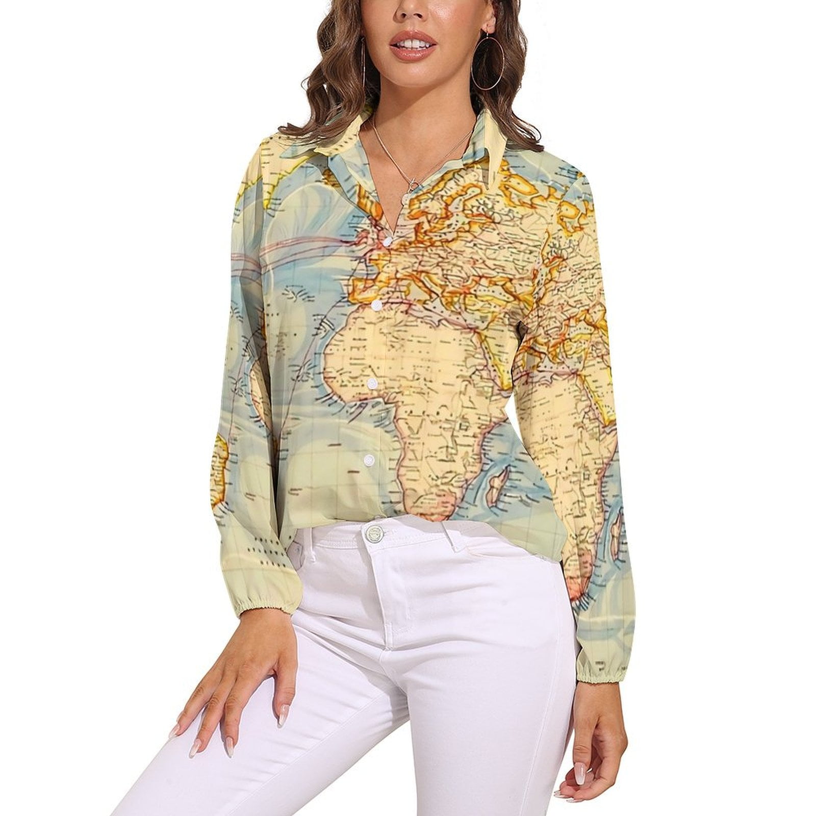 Negative World Map Blouse Antique Map Trendy Graphic Blouses Women ...