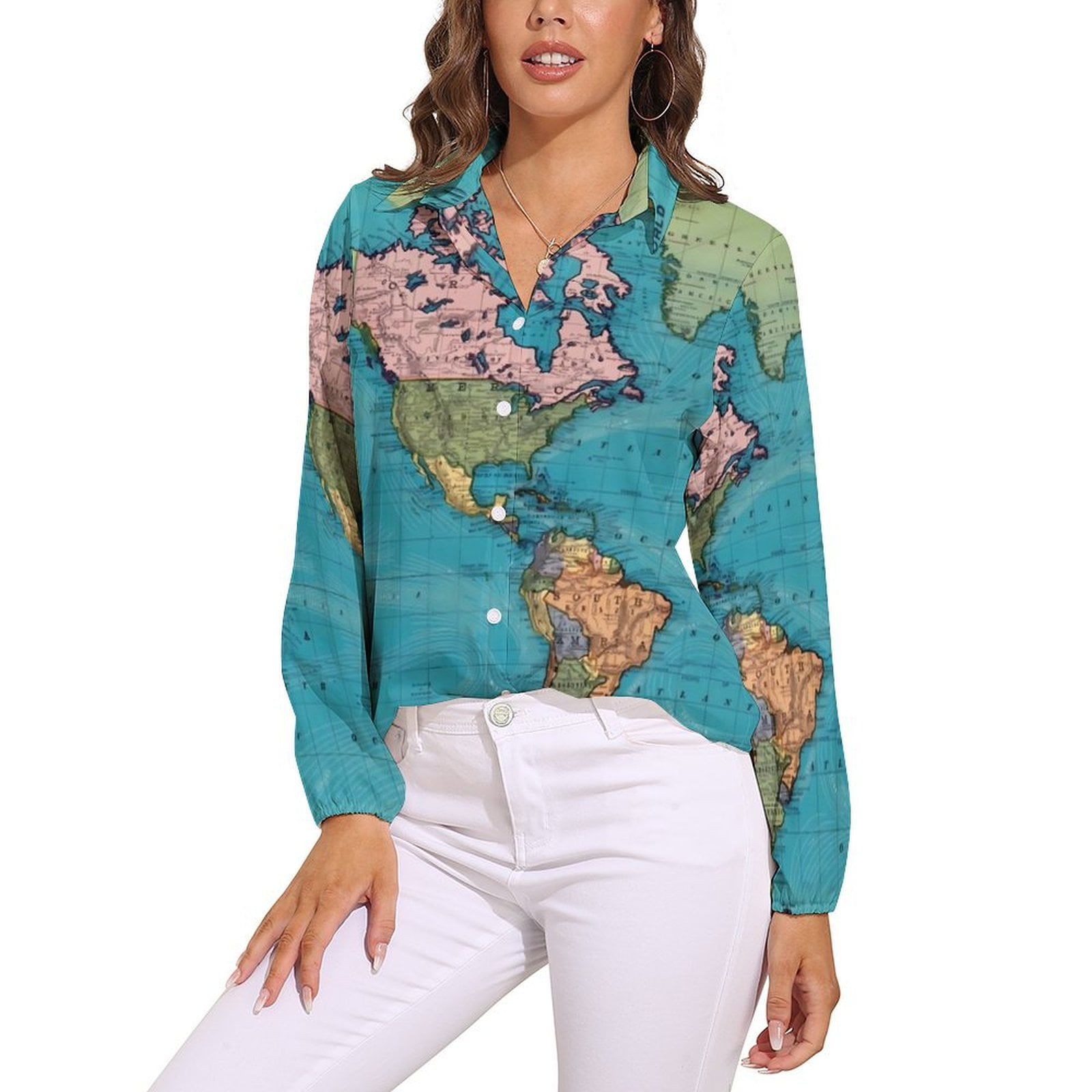 Negative World Map Blouse Antique Map Trendy Graphic Blouses Women ...