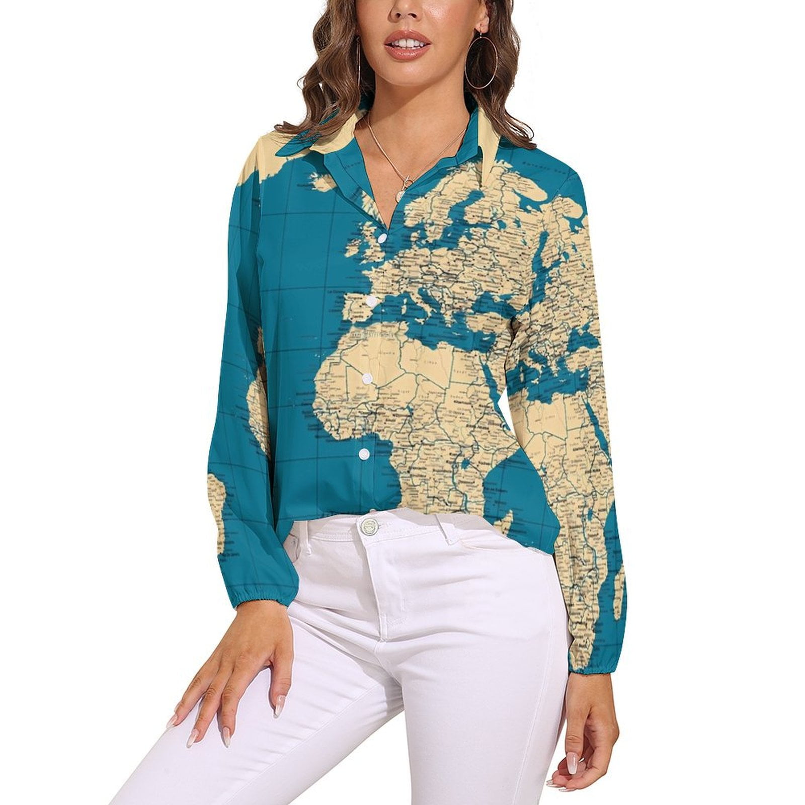 Negative World Map Blouse Antique Map Trendy Graphic Blouses Women ...
