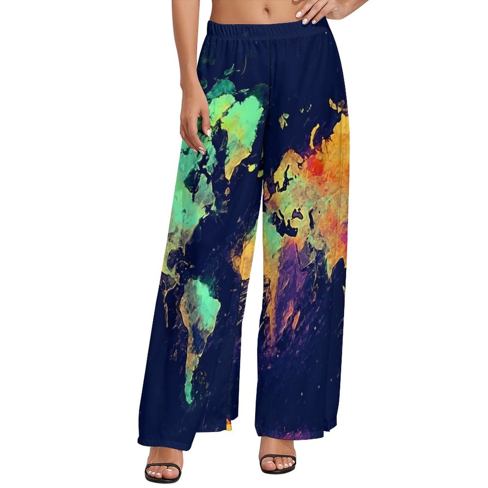 Negative World Map Pants Antique Map Modern Wide Leg Pants Female ...