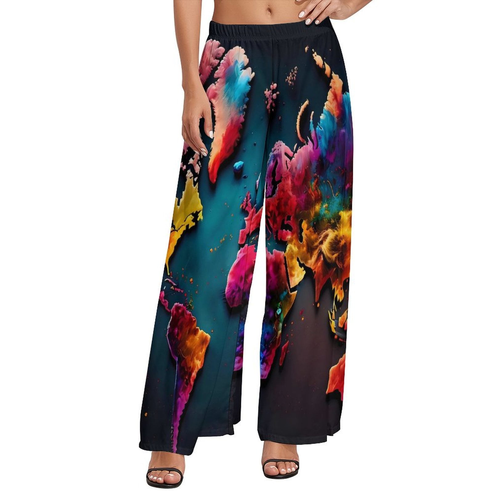 Negative World Map Pants Antique Map Modern Wide Leg Pants Female ...