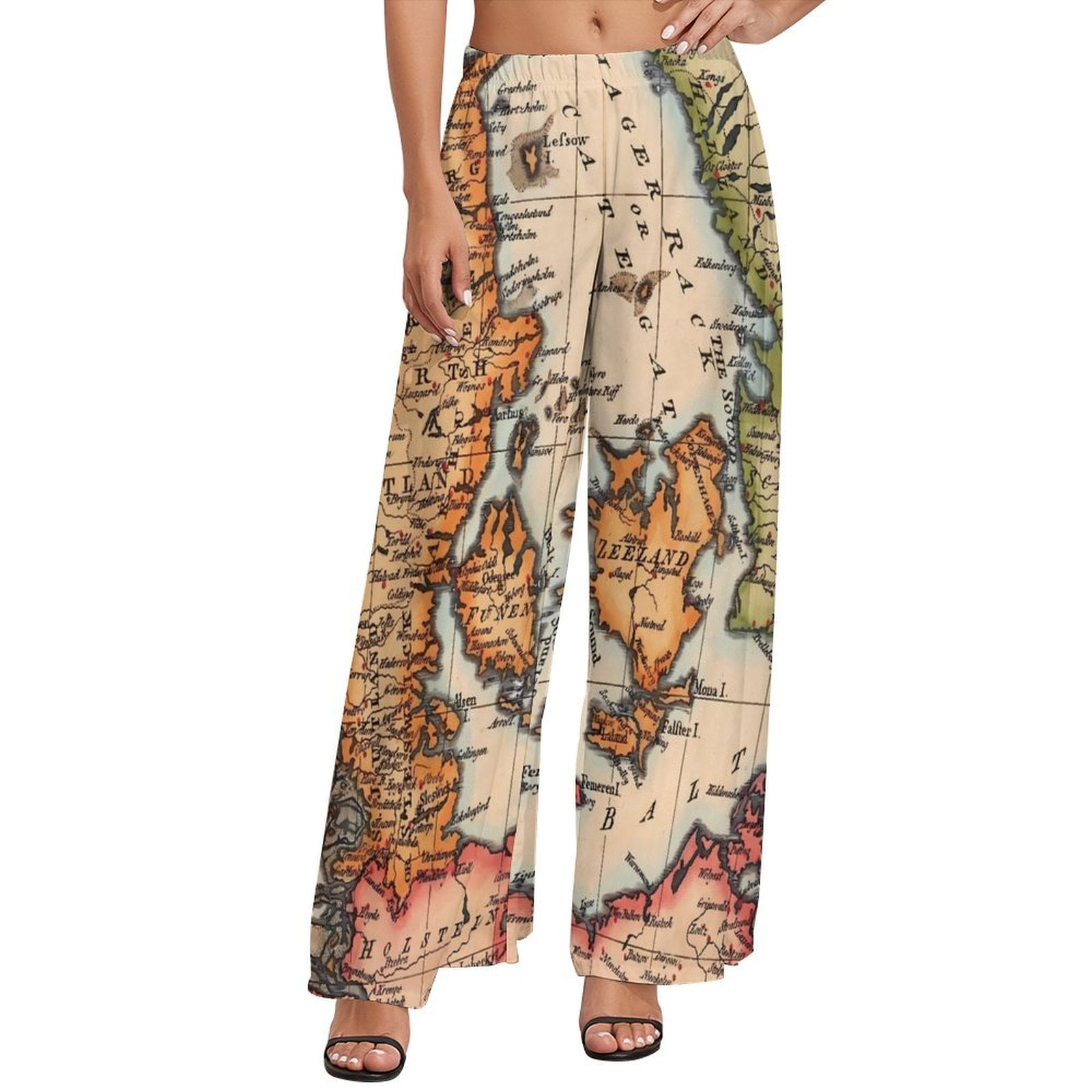 Negative World Map Pants Antique Map Modern Wide Leg Pants Female ...