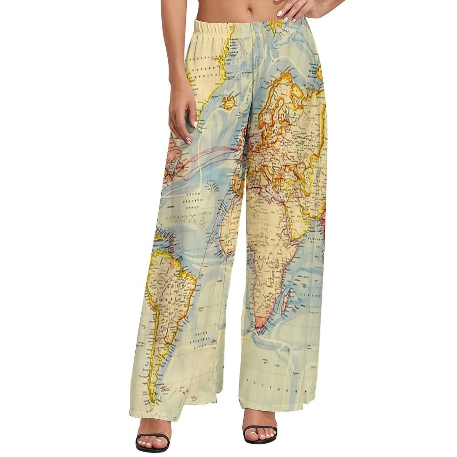 Negative World Map Pants Antique Map Modern Wide Leg Pants Female Oversized Korean Fashion ...
