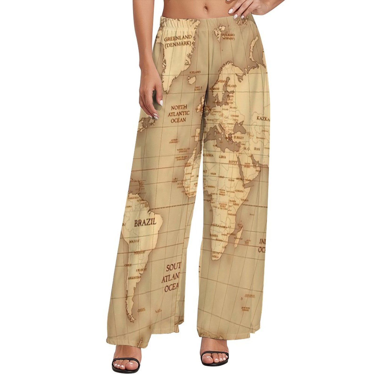 Negative World Map Pants Antique Map Modern Wide Leg Pants Female ...