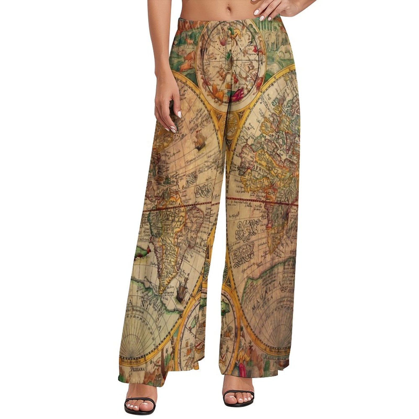 Negative World Map Pants Antique Map Modern Wide Leg Pants Female Oversized Korean Fashion ...