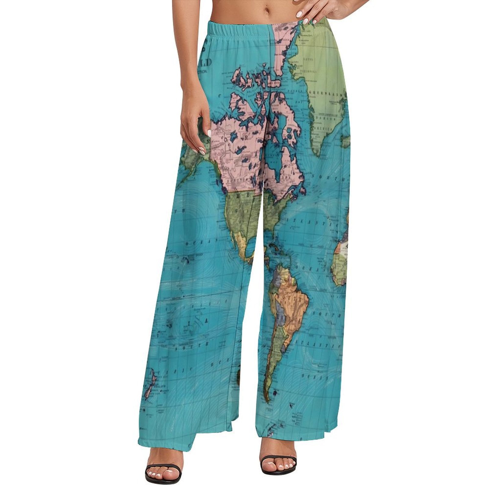 Negative World Map Pants Antique Map Modern Wide Leg Pants Female ...