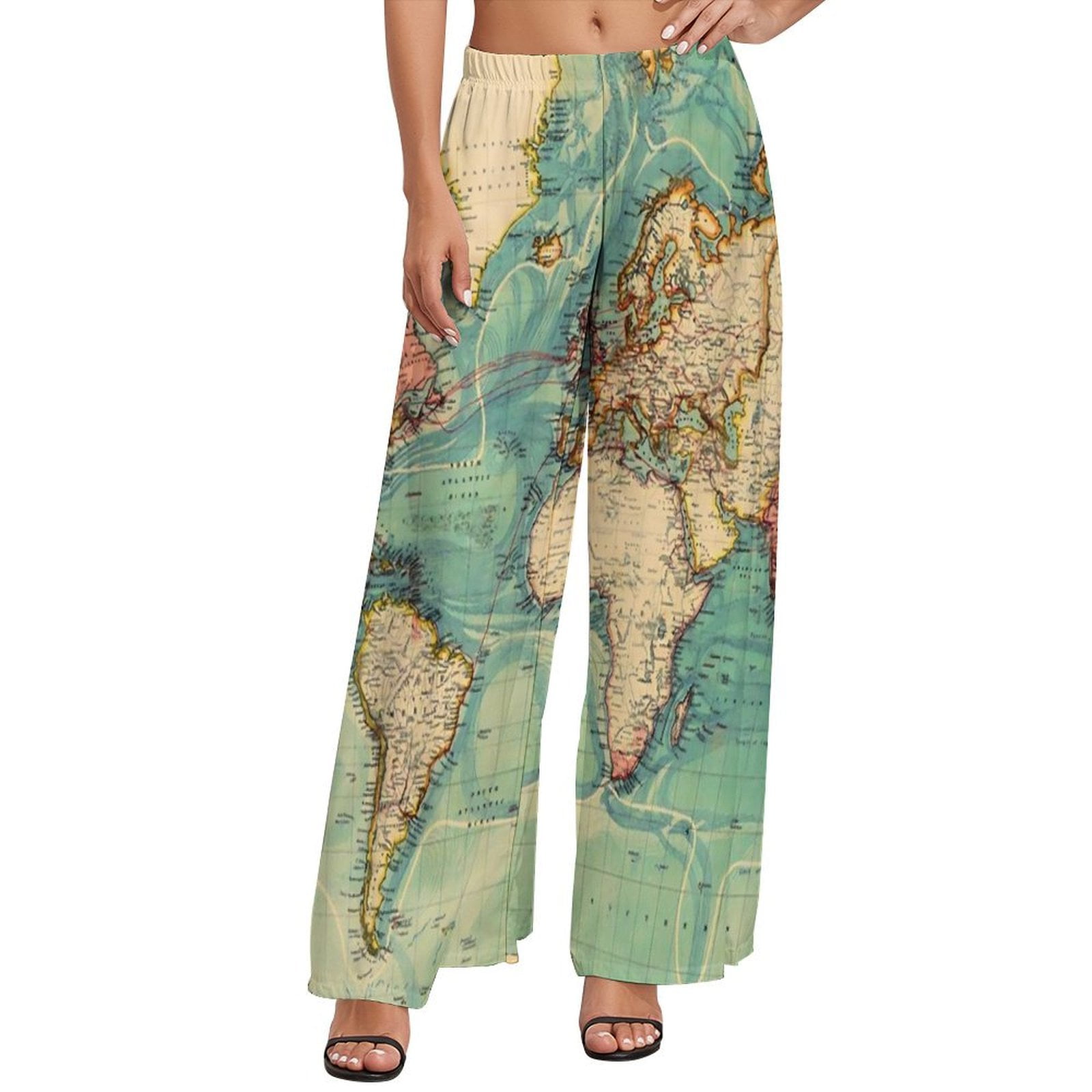 Negative World Map Pants Antique Map Modern Wide Leg Pants Female ...