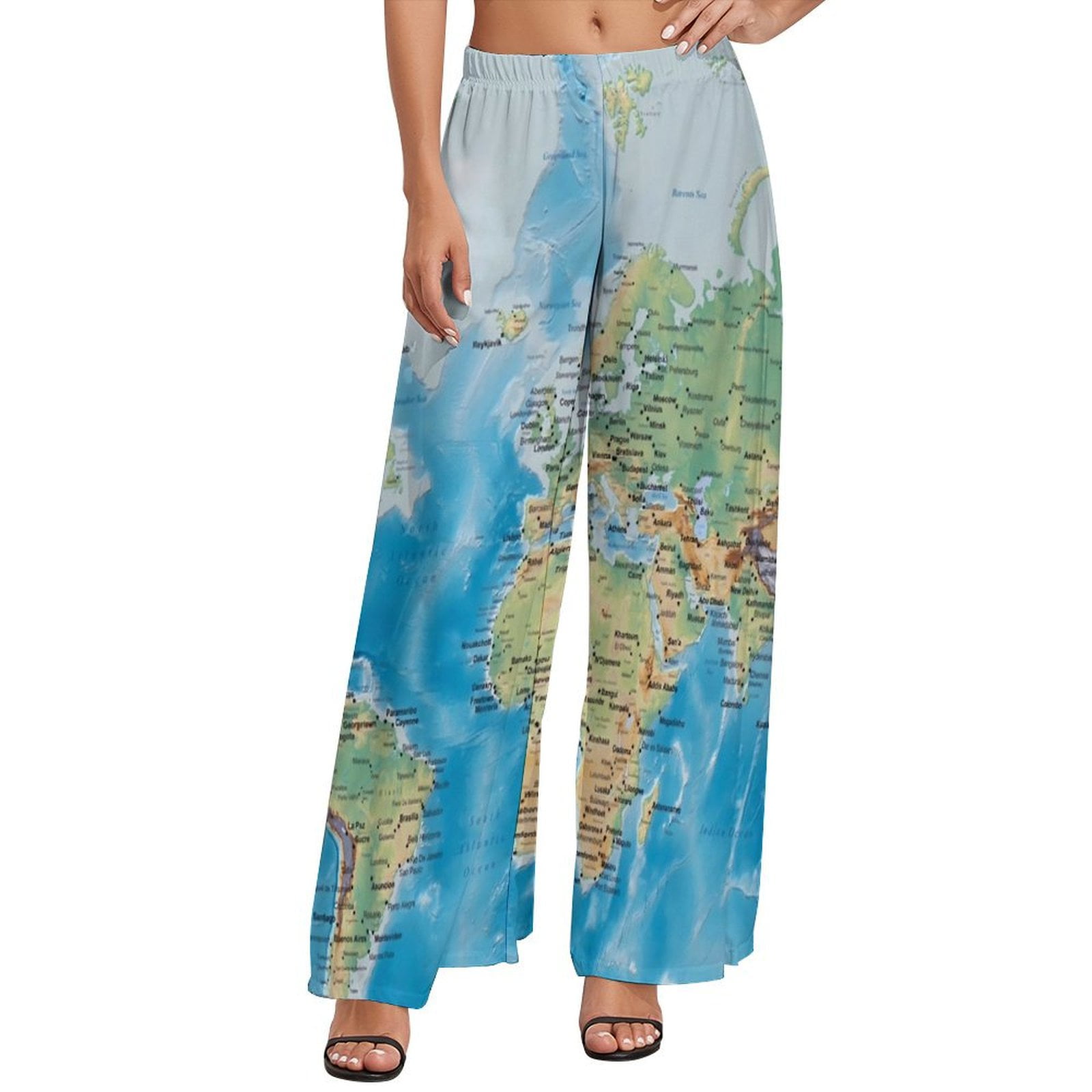 Negative World Map Pants Antique Map Modern Wide Leg Pants Female ...