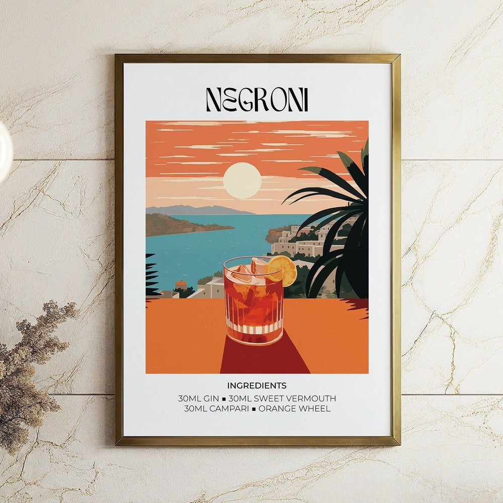 Negroni Cocktail Poster Bar Cart Decor For Kitchen Wall Art Drink ...