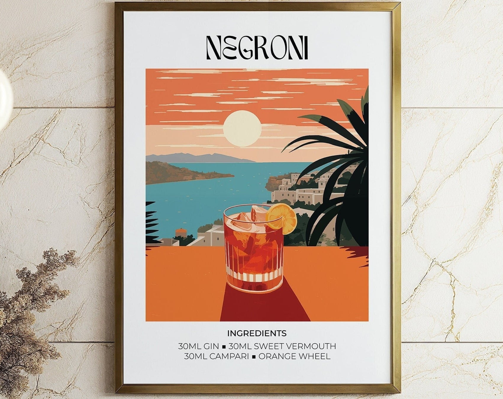 Negroni Cocktail Poster Bar Cart Decor for Kitchen Wall Art Drink ...