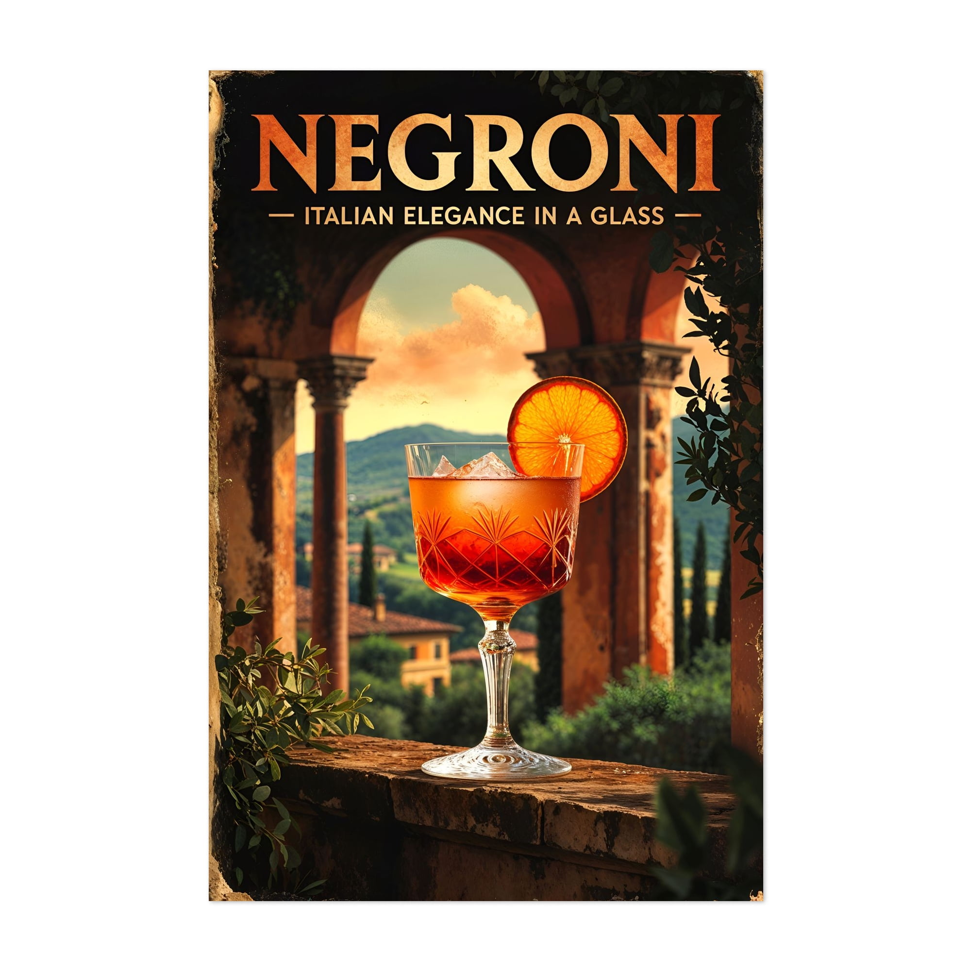 Negroni Cocktail Poster: Vintage Italian Elegance - Tuscany Italy ...