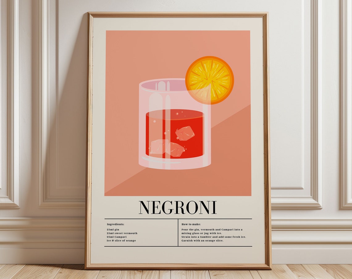 Negroni Print, Bar Cart Alcohol Poster, Alcohol Wall Art, Cocktail ...