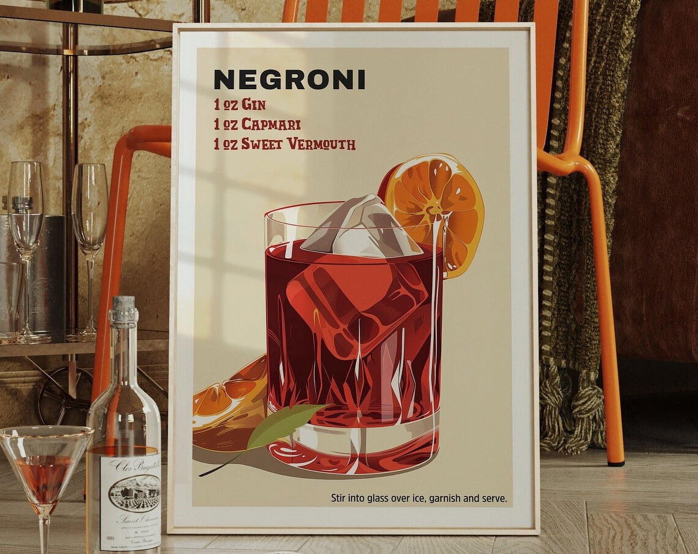 Negroni Print Cocktail Poster, Bar Cart Art, Retro Cocktail Print ...