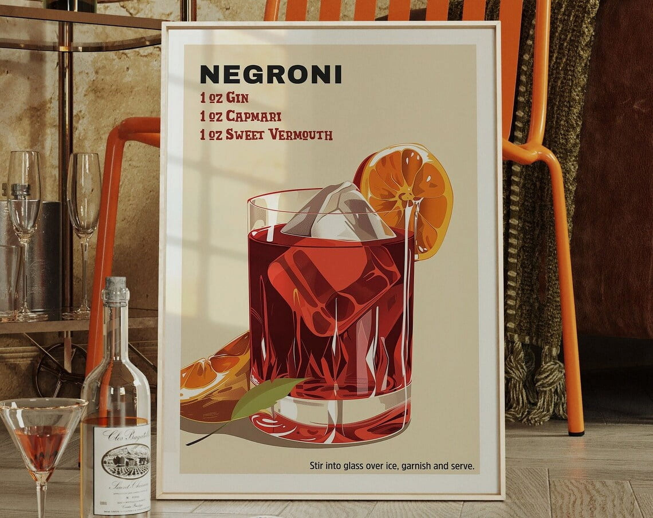 Negroni Print Cocktail Poster, Bar Cart Art, Retro Cocktail Print ...