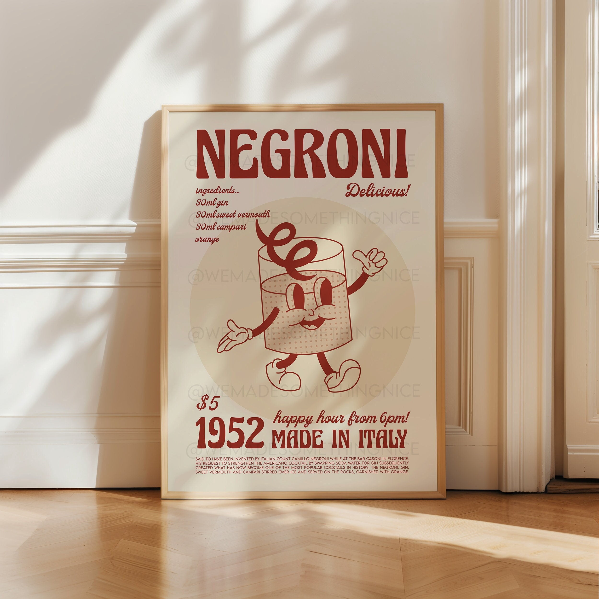 Negroni Print Negroni Poster Cocktail Art Kitchen Art Cocktail Poster ...