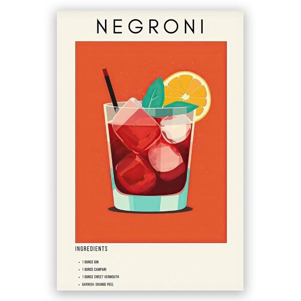 Negroni Vintage Cocktail Poster Cocktail Beverages Canvas Wall Decor ...