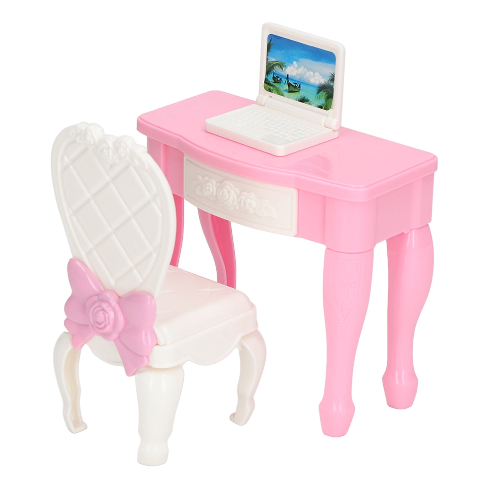 Nehlobo 1:12 Scale Dollhouse Laptop Table Chair Furniture Mini ...