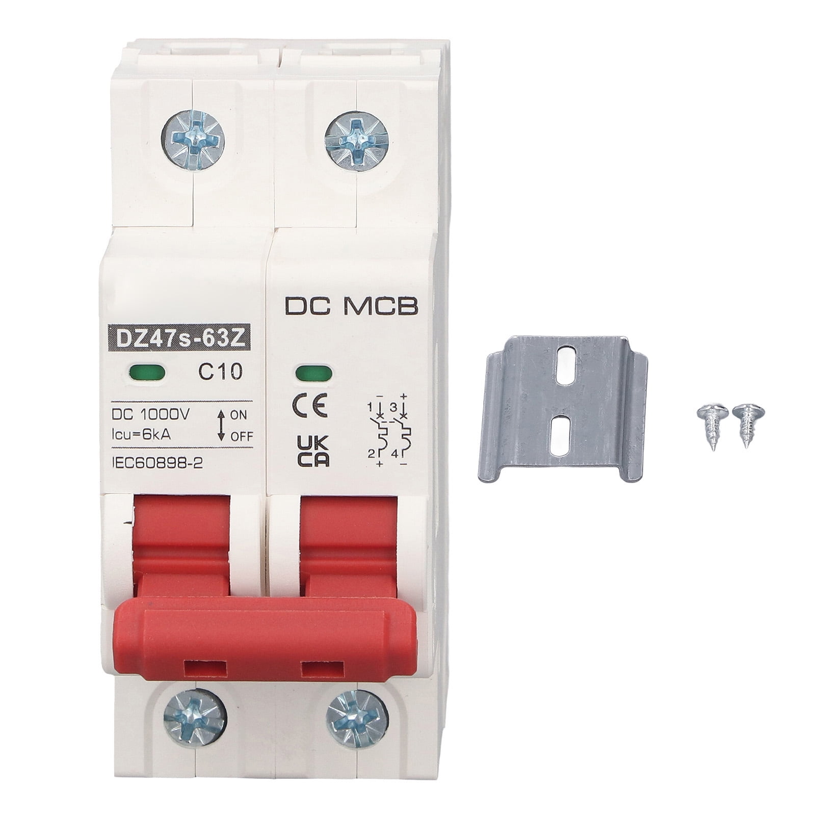 Nehlobo 2P Miniature Circuit Breaker Din Rail Mount Circuit Breaker for Solar PV System DC1000V ...