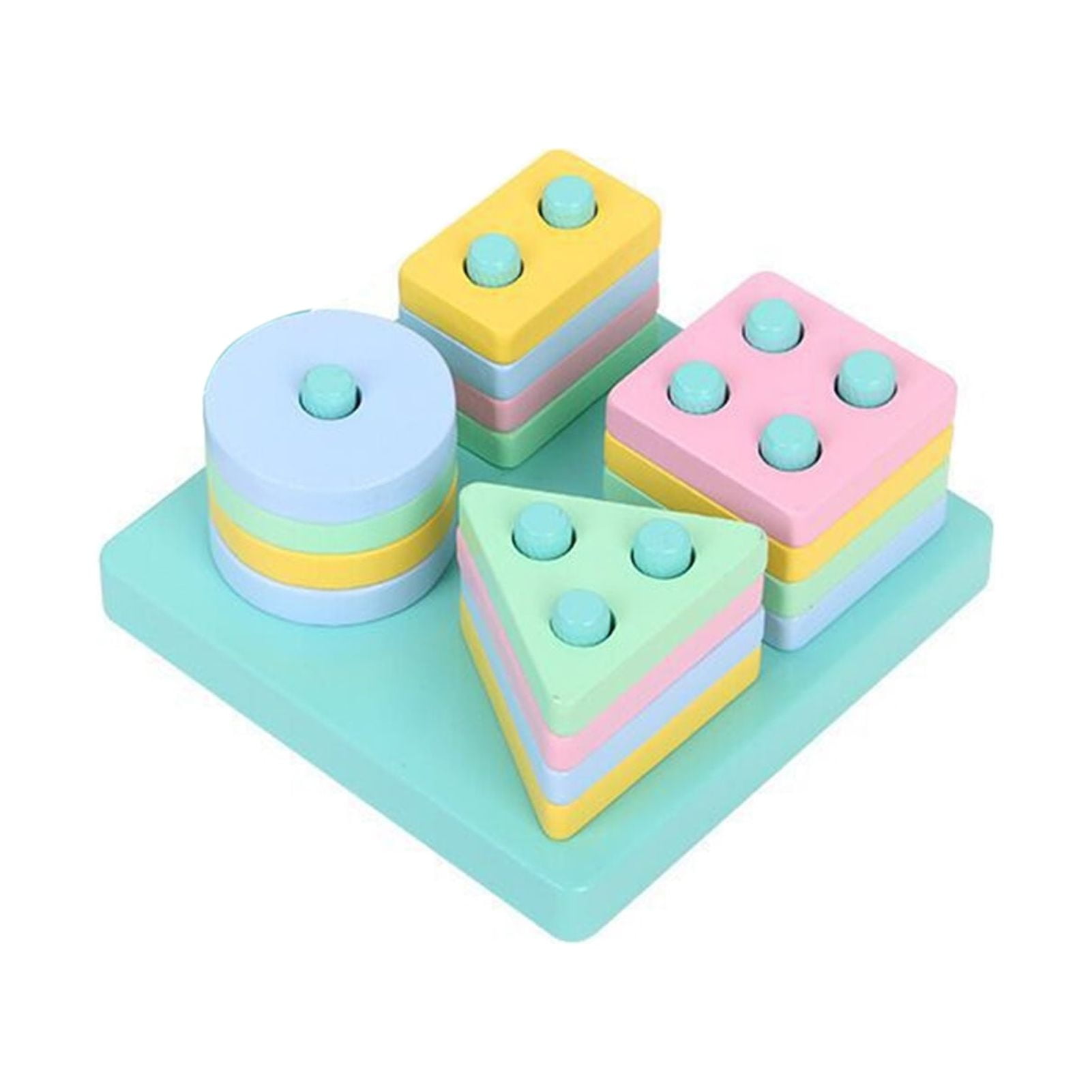 Nehlobo 4 Column Blocks Building Toy Different Colors Shapes Wooden ...