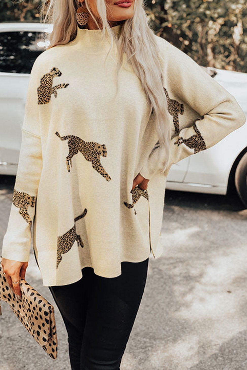 NeiHoYe Chic Cheetah Print High Neck Sweater - Stand Out in Style ...