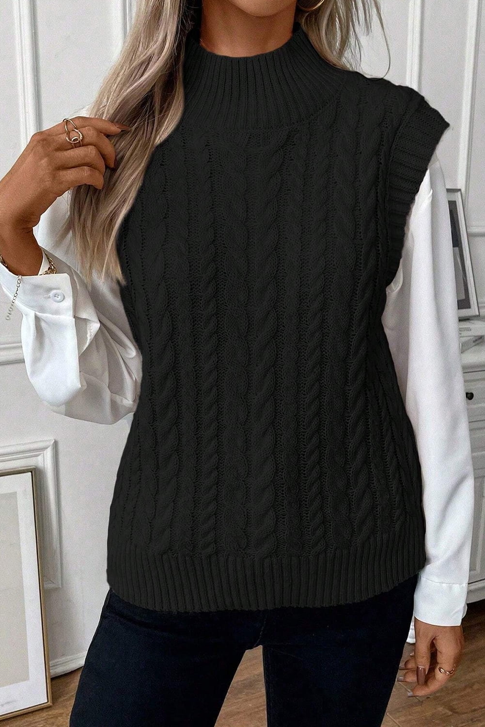 NeiHoYe Elegant High Neck Cable Knit Vest - Stylish Winter Essential ...