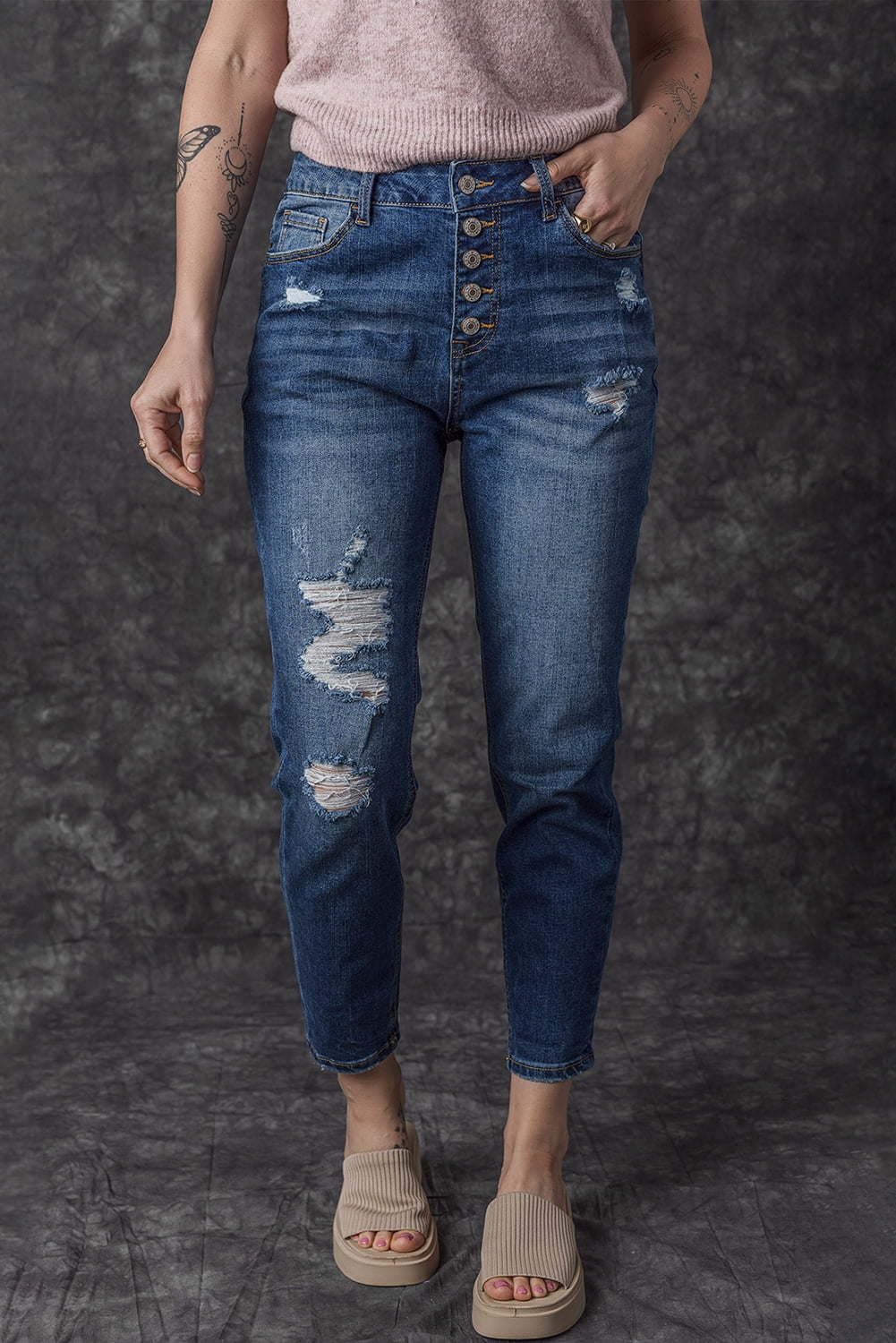 NeiHoYe Vibey Blue Distressed Jeans: Elevate Your Wardrobe! - Walmart.com