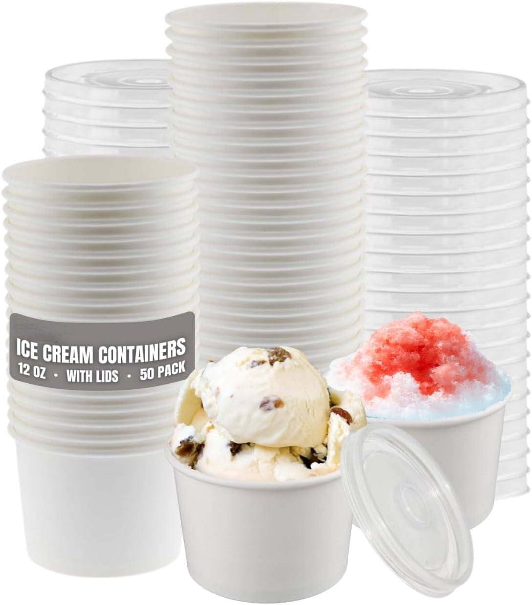 Neighborly Nook Ice Cream Cups with Lids, 12 Ounce, 50 Count, White ...