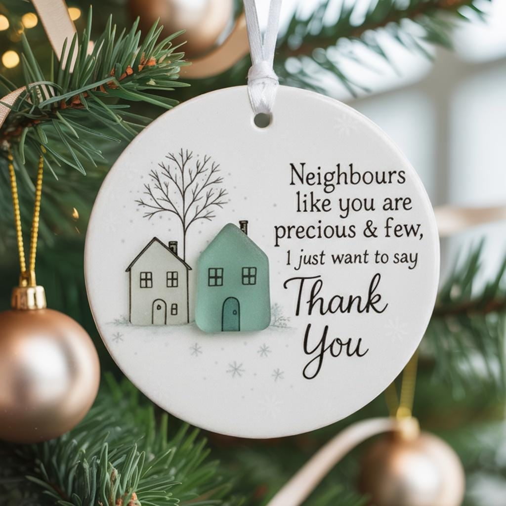 Neighbour Thank You Sea Glass Ceramic Christmas Ornament 2025, Holiday ...
