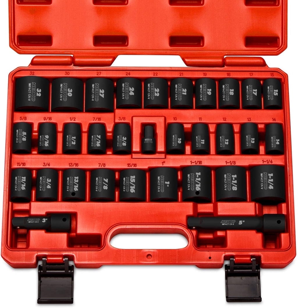 Neiko 02447A Impact Socket Set, SAE & Metric Sizes, 32-Pcs with ...