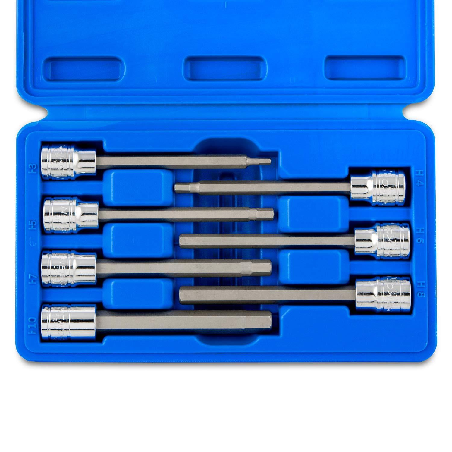 Neiko 10076A 3/8” Drive Extra Long Allen Hex Bit Socket Set, Metric ...