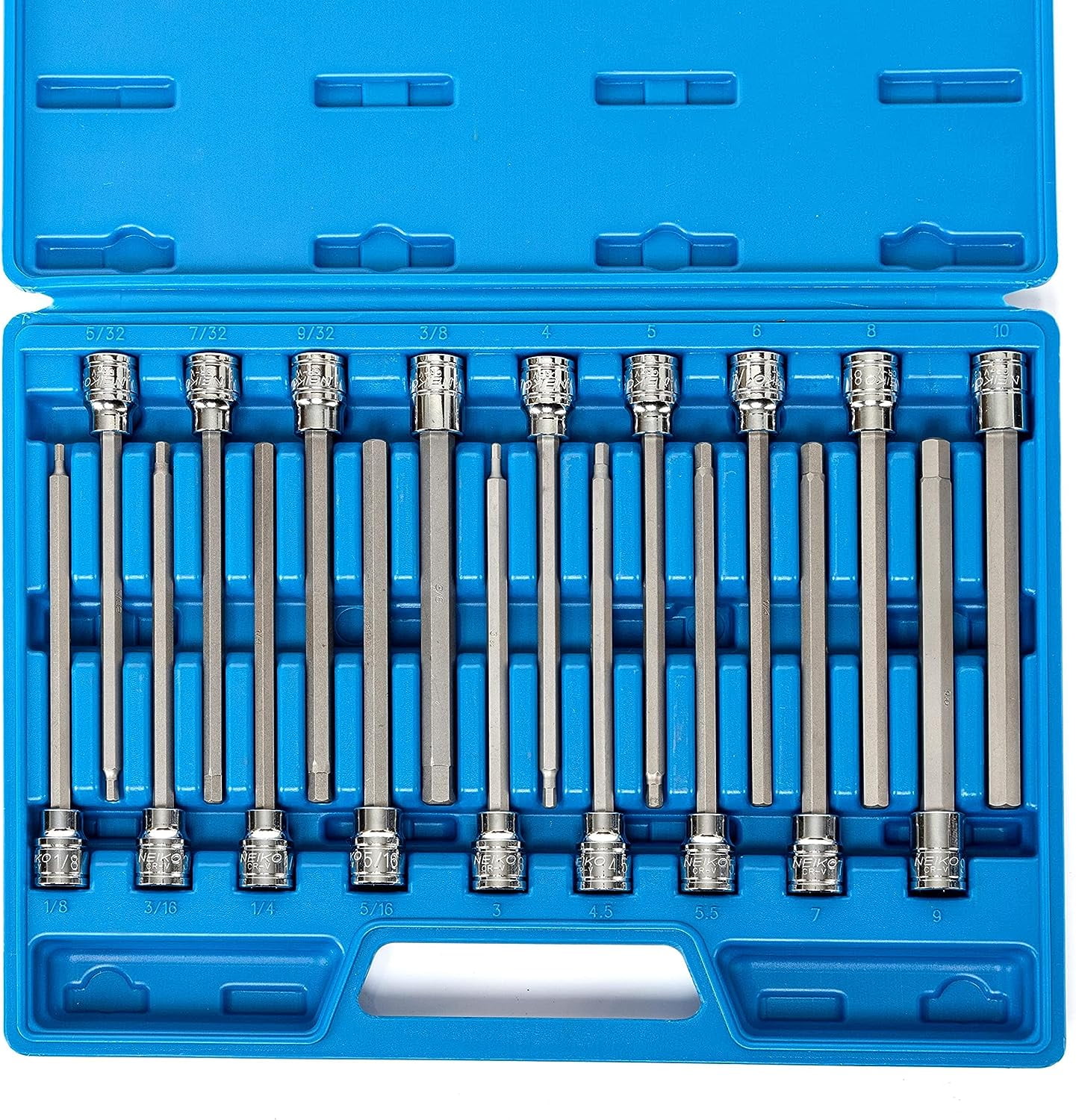 Neiko 10079A Extra Long Allen Hex Bit Socket Set, 18 Piece SAE and ...
