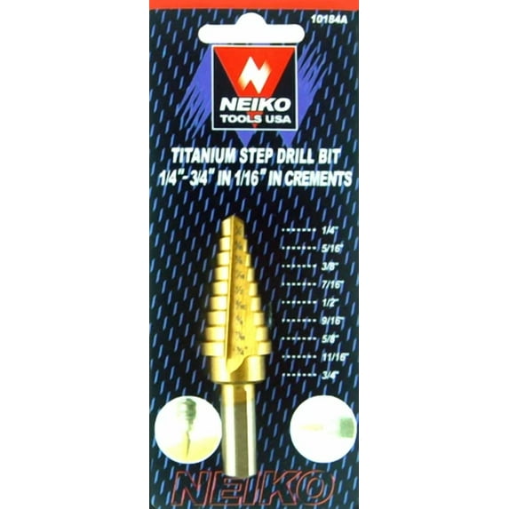 Neiko ( 10184A ) 1/4" X 3/4" X 1/16" Increment Titanium Step Drill Bit ...