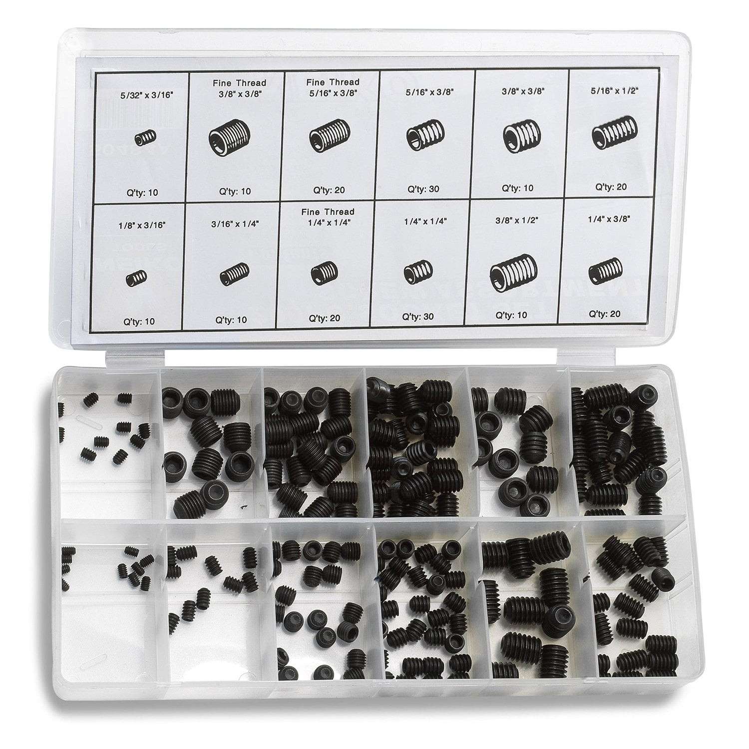 NEIKO 200-Piece Internal Hex Allen Set Screw Assortment Kit, Coarse and ...